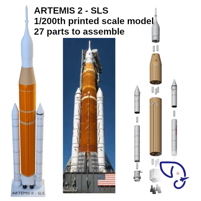 3D Printed ARTEMIS 2 1/200 th scale model of SLS launcher